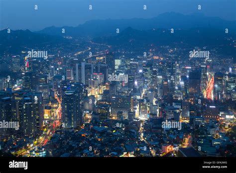 View Of Skyline In Seoul South Korea From Above At Night Stock Photo Alamy