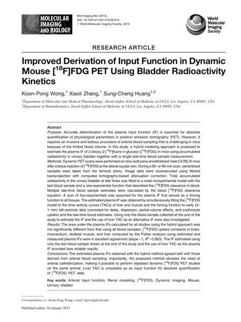 pdf improved derivation of input function in dynamic mouse [18f]fdg