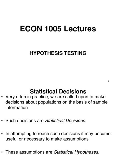 Econ 1005 Lectures Hypothesis Testing Pdf Statistical Hypothesis