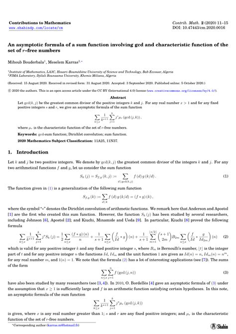 pdf an asymptotic formula of a sum function involving gcd and