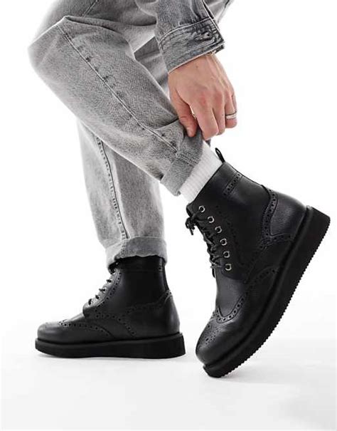 Asos Design Scarpe Brogue Stringate Nere Con Zeppa Asos