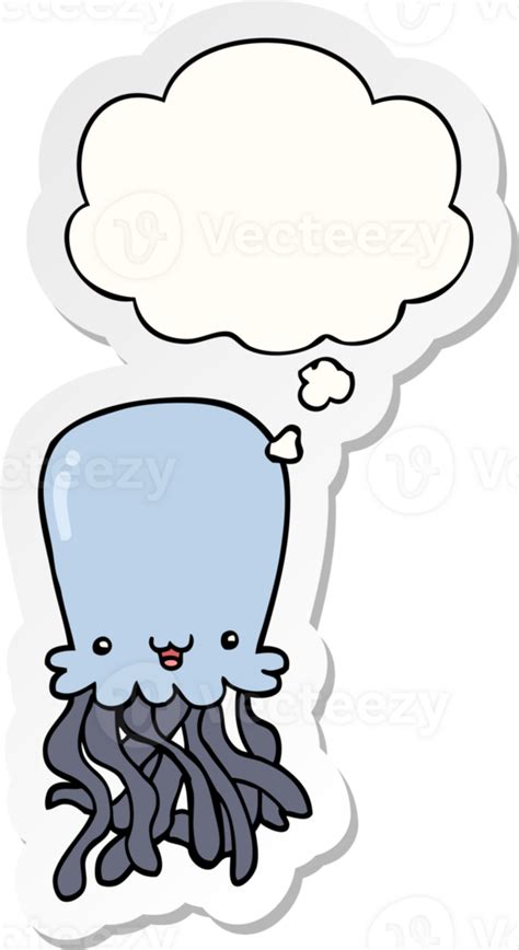 Dibujos Animados Pulpo Con Pensamiento Burbuja Como Un Impreso Pegatina