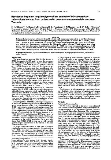 Pdf Restriction Fragment Length Polymorphism Analysis Of Mycobacterium Tuberculosis Isolated