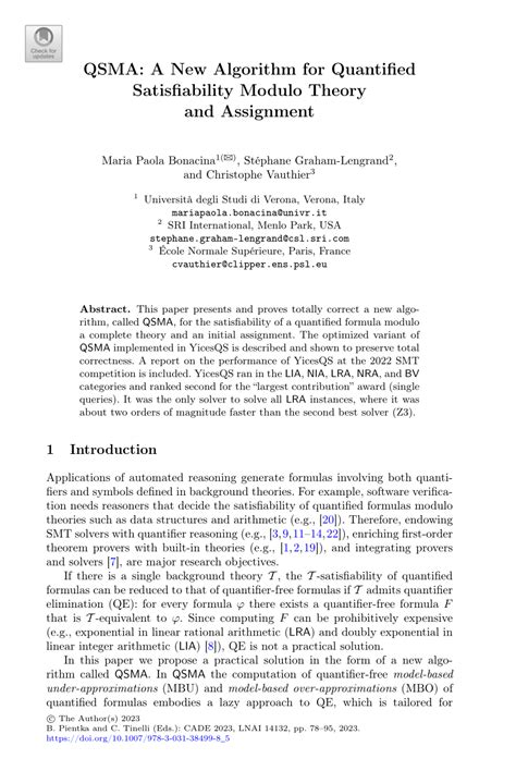 Pdf Qsma A New Algorithm For Quantified Satisfiability Modulo Theory