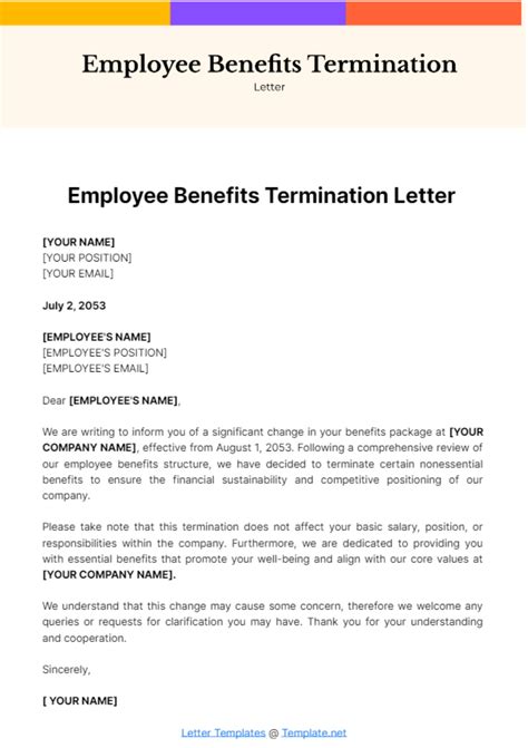 Free Employee Benefits Termination Letter Template To Edit Online