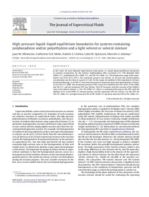 Pdf High Pressure Liquid Liquid Equilibrium Boundaries For Systems Containing Polybutadiene
