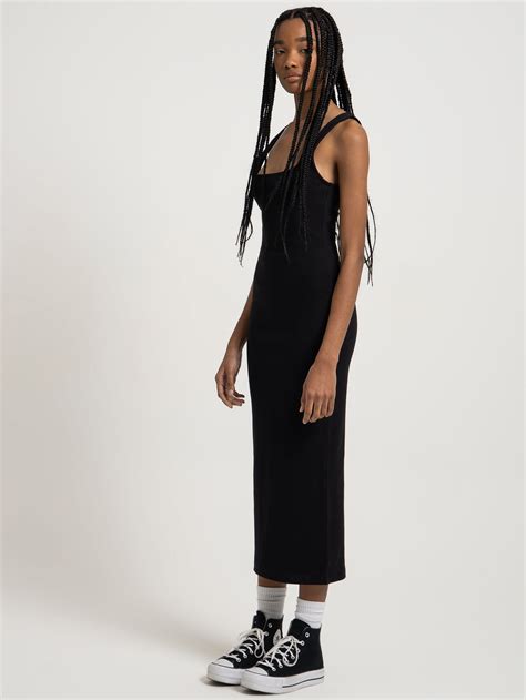 Beyond Her Misty Square Neck Midi Dress Black Glue Store