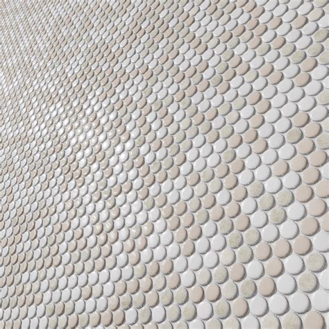Penny Round Ceramic Glossy Tile Texture Beige Poliigon