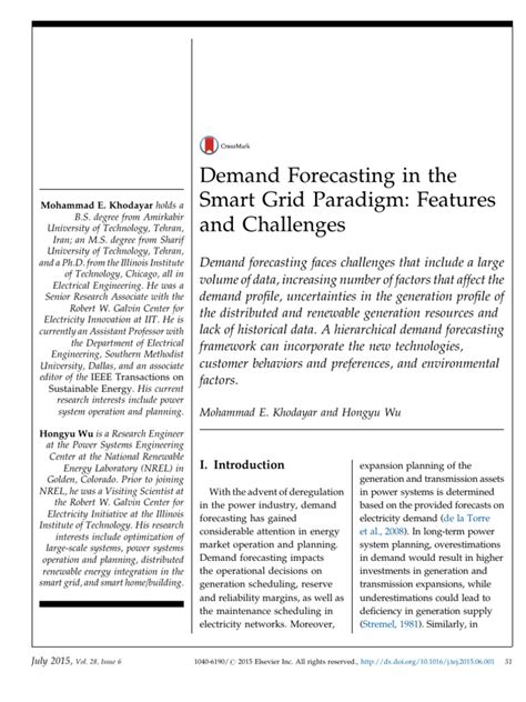 Demand Forecasting Smart Grid Paradigm Pdf Distributed Generation Smart Grid