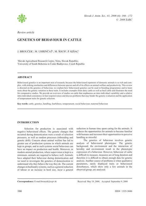 Pdf Genetics Of Behaviour In Cattle