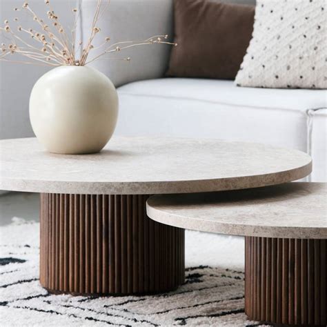 DUO WALLEN Tables Basses En Bois Et Travertin Kasbah Design