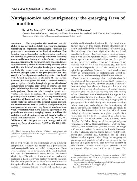 Pdf Nutrigenomics And Nutrigenetics The Emerging Faces Of Nutrition