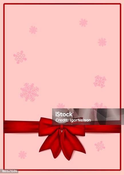 눈송이와 분홍색 배경에 빨간 활 빈 인사말 카드 초대장 전단 이나 팜플렛 템플릿입니다 벡터 일러스트입니다 12월에 대한 스톡 벡터 아트 및 기타 이미지 Istock