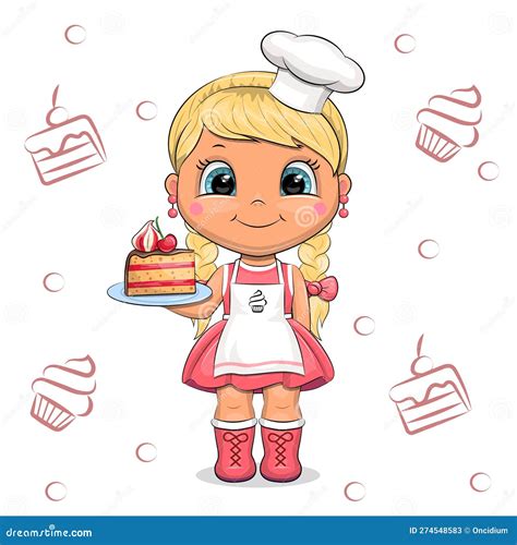 Una Linda Cocinera De Dibujos Animados Con Sombrero De Chef Y Delantal