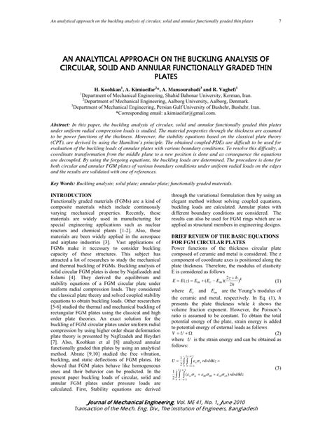 Pdf An Analytical Approach On The Buckling Analysis Of Circular Solid And Annular