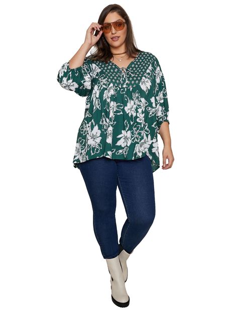 Autograph Plus Size Womens Tops Elbow Sleeve Double Print Peasant