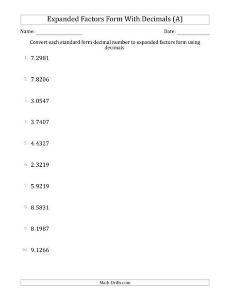 Converting Standard Form Decimals To Expanded Factors Form Using