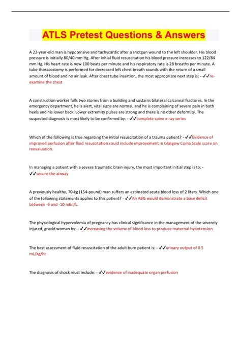 ATLS Pretest Questions Answers Latest Update 2024 Questions