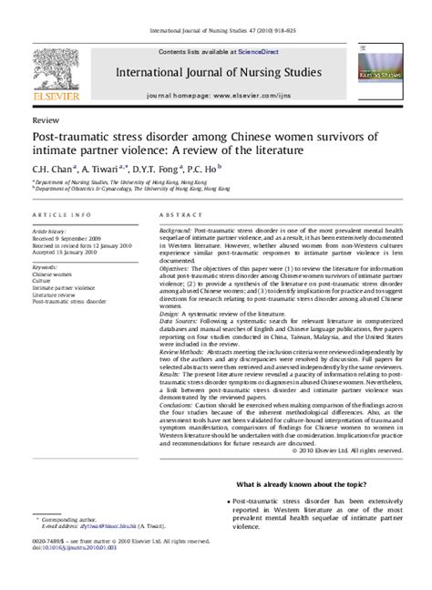 Pdf Post Traumatic Stress Disorder Among Chinese Women Survivors Of