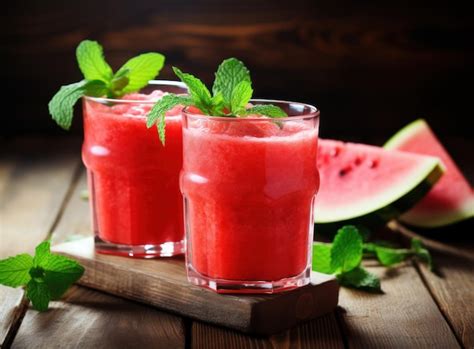 Premium Ai Image Watermelon Juice In Glass