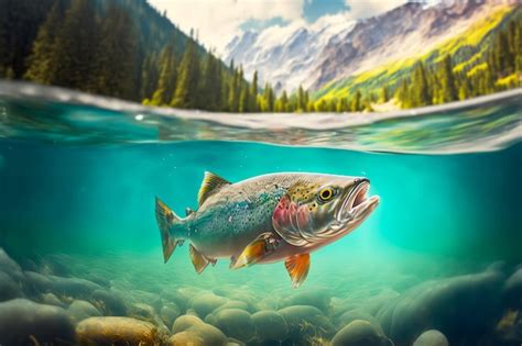 Premium Ai Image Rainbow Trout Swims In The Water Column In A