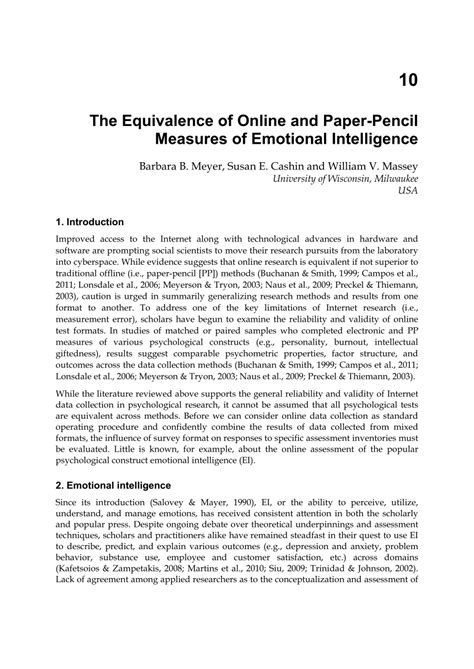 Pdf The Equivalence Of Online And Paper Pencil Measures Of Emotional Intelligence