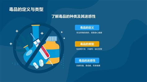 蓝色插画风珍爱生命远离毒品ppt模板 Islide