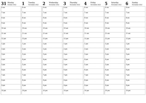Printable Weekly Calendar November