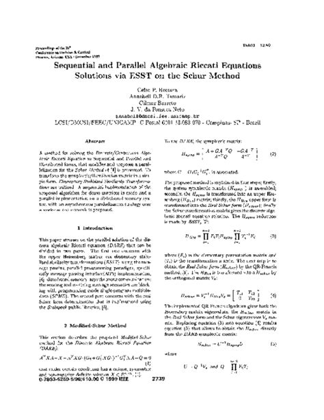 Pdf Sequential And Parallel Algebraic Riccati Equations Solutions Via