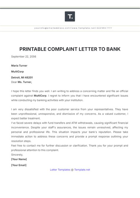 Free Printable Complaint Letter To Bank Template To Edit Online