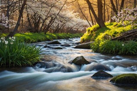 Spring Landscape With Trees And River Premium Ai Generated Image