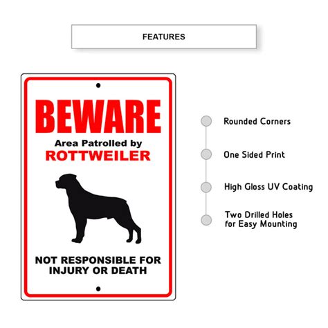 Beware Area Patrolled By Rottweiler Aluminum Metal Sign Sign Fever