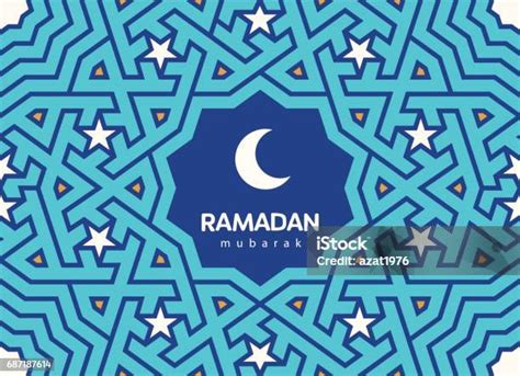 라마단 무바라크 아름 다운 인사말 카드입니다 초승달와 전통적인 모로코 패턴 배경 0명에 대한 스톡 벡터 아트 및 기타 이미지 0명 Eid Ul Fitr 공휴일