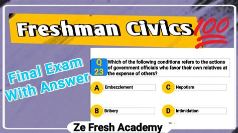 Freshman Civics Final Exam With Answers Campushandout YouTube
