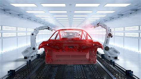 Premium Photo Automation Aumobile Factory Concept With 3d Rendering Robot Assembly Line In Car
