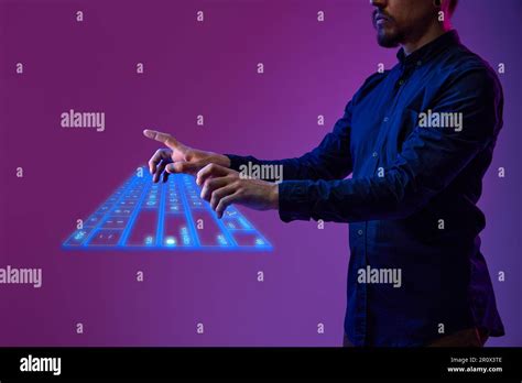 Businessman Programmer Typing On Virtual Digital Wireless Keyboard Innovation Cyberspace