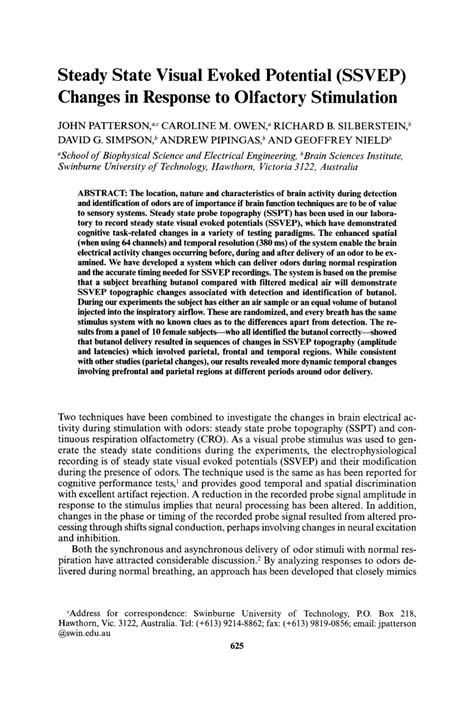 Pdf Olfactory Modulation Of Steady State Visual Evoked Potential Topography In Comparison With