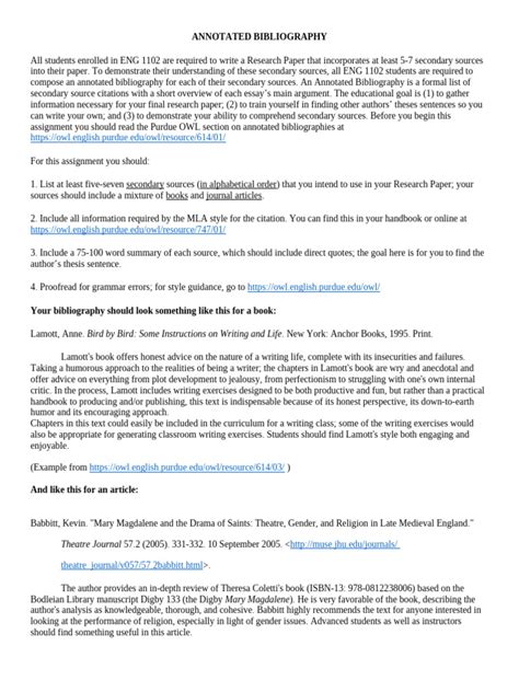 Annotated Bibliography Instruction And Rubric Pdf Writing Human Communication