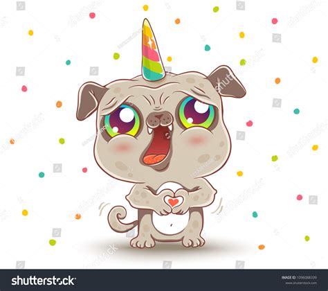 Vector Illustration Cute Pug Like Unicorn Stock Vector Royalty Free 1096088339