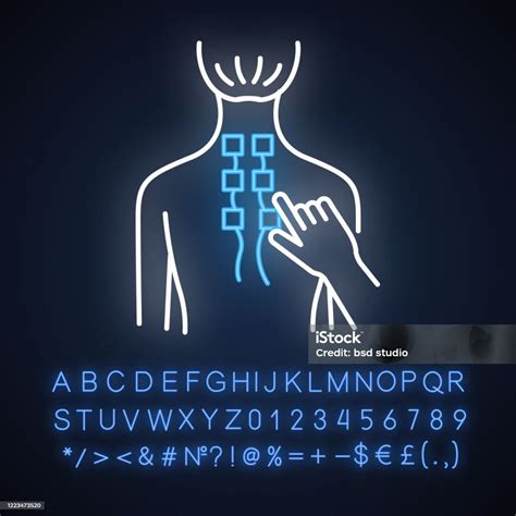 물리 치료 네온 빛 아이콘입니다 의료 절차 물리 치료 의료 부상 재활 전기 알파벳 숫자 및 기호와 빛나는 기호 벡터 절연 그림