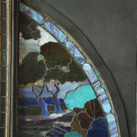 American Duffner And Kimberly Stained And Leaded Glass Sunset Triptych