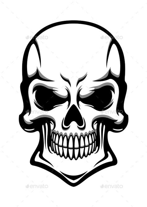 Danger Human Skull With Eerie Grin Skull Vintage Tattoo Design