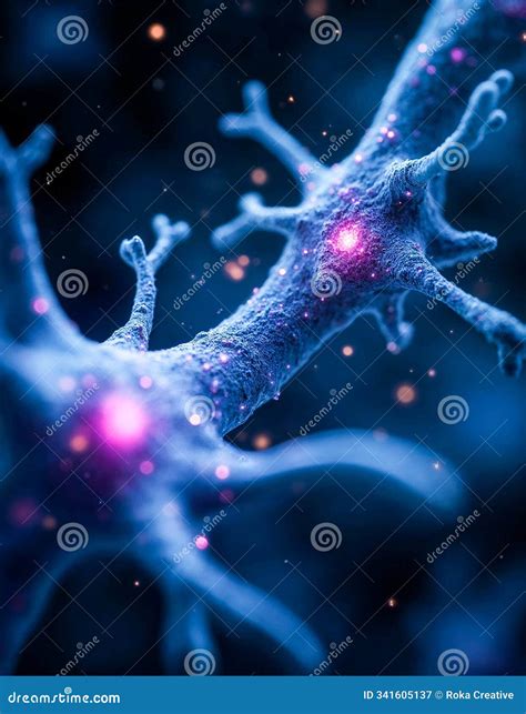 A Sci Fi Visualization Of Bioluminescent Neurons And Synaptic Networks Stock Image Image Of