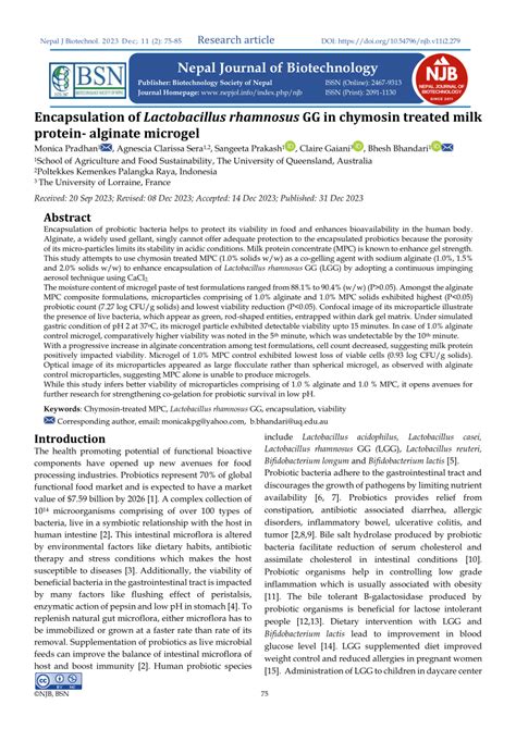 Pdf Encapsulation Of Lactobacillus Rhamnosus Gg In Chymosin Treated Milk Protein Alginate Microgel