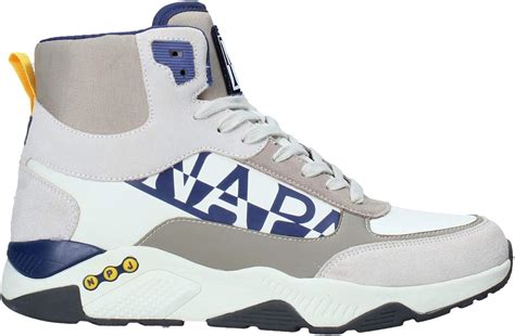 NAPAPIJRI Men S High Sneakers Lake Model In Suede Fabric And Leather White And Light Grey With