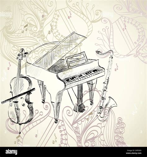 Sketch Of Musical Instruments On A Beige Background Stock Vector Image
