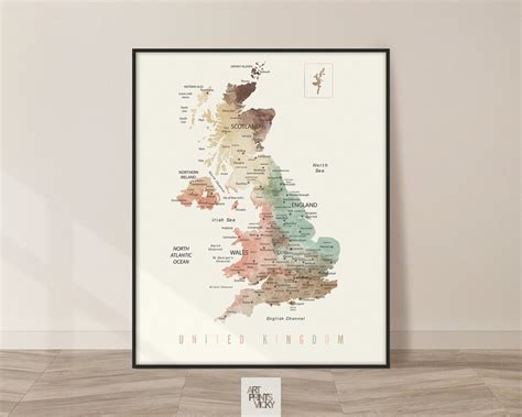 United Kingdom Map Wall Art Uk Map Poster United Kingdom Map Etsy Uk