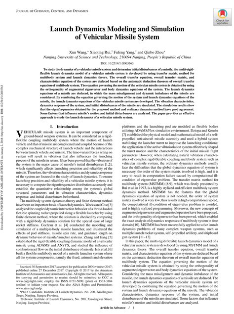 Pdf Launch Dynamics Modeling And Simulation Of Vehicular Missile System