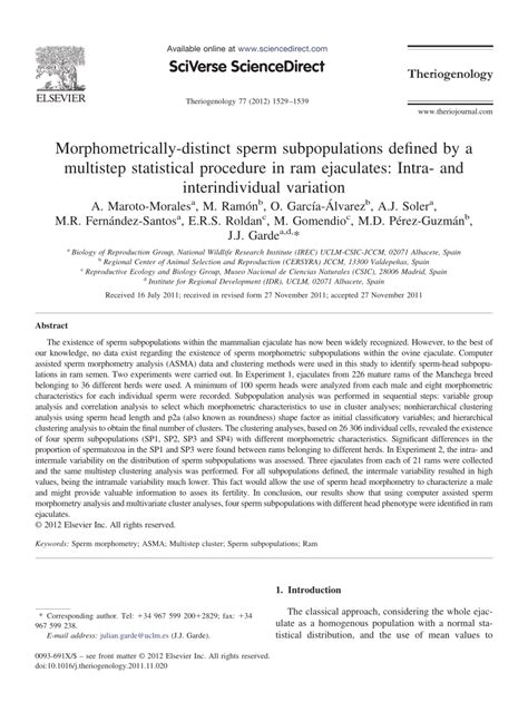 Pdf Morphometrically Distinct Sperm Subpopulations Defined By A
