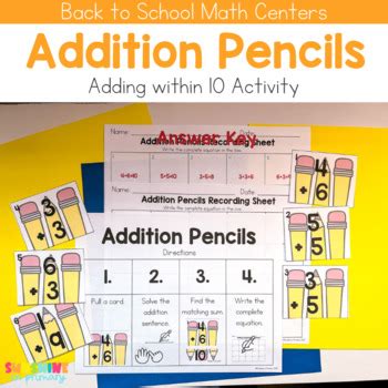 Addition Within 10 Activity Addition Pencils TPT